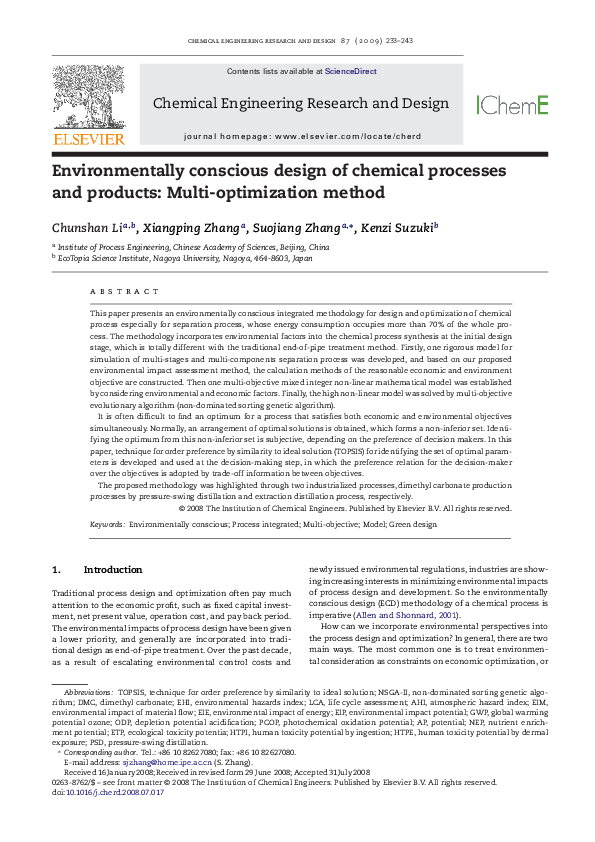 (PDF) Environmentally conscious design of chemical processes and ...