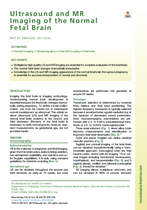 (PDF) Ultrasound and MR Imaging of the Normal Fetal Brain | Beth Kline ...