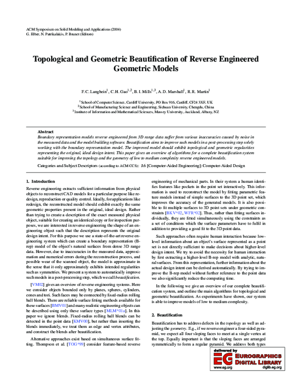 (PDF) Topological and geometric beautification of reverse engineered geometric models
