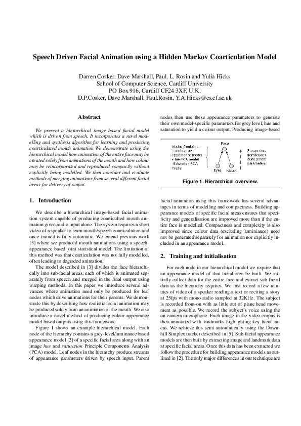 (PDF) Speech driven facial animation using a hidden Markov coarticulation model | David Marshall ...