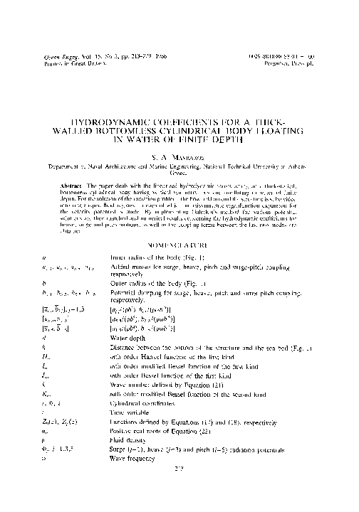 (PDF) Hydrodynamic coefficients for a thick-walled bottomless cylindrical body floating in water ...