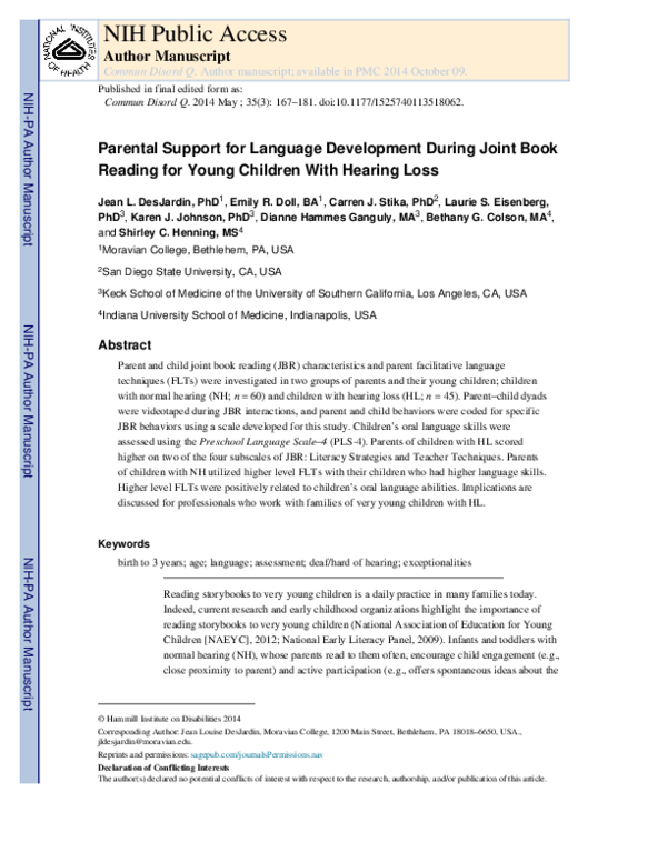 (PDF) Parental Support for Language Development During Joint Book ...