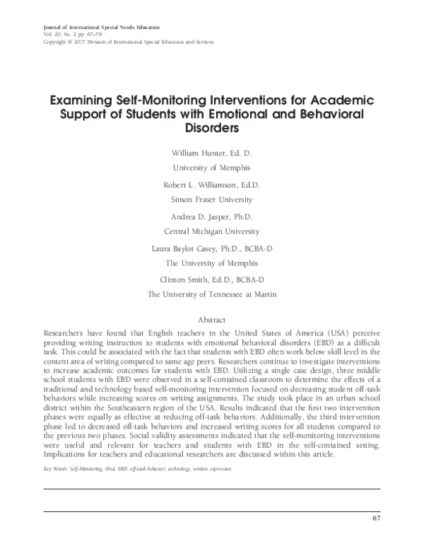 (PDF) Examining Self-Monitoring Interventions for Academic Support of ...