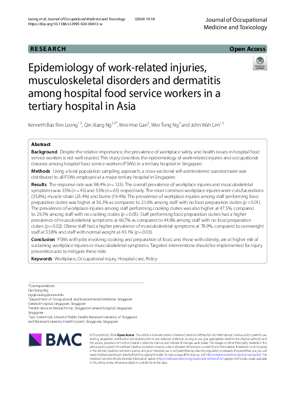 (PDF) Epidemiology of work-related injuries, musculoskeletal disorders ...