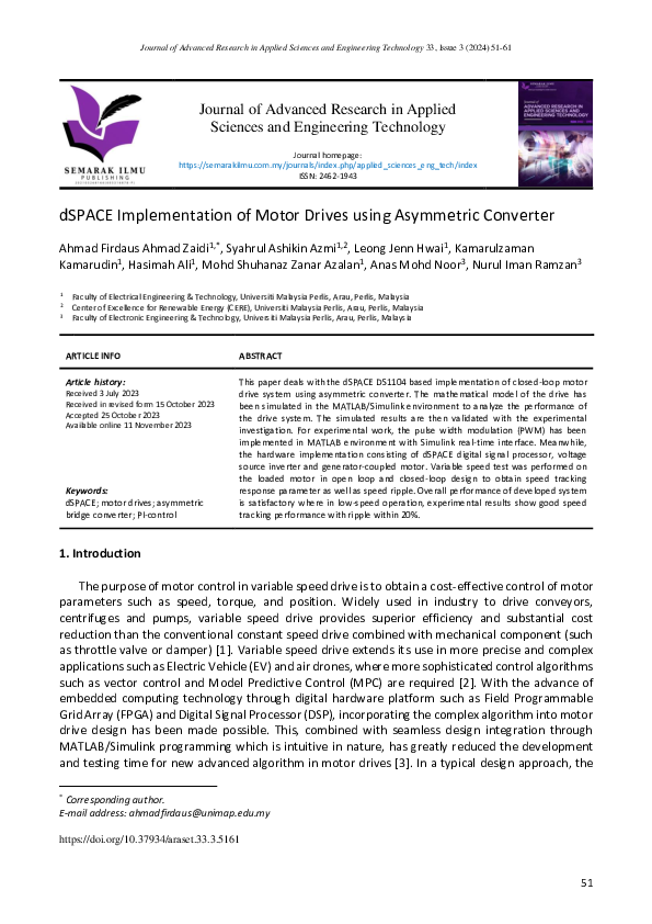 (PDF) dSPACE Implementation of Motor Drives using Asymmetric Converter
