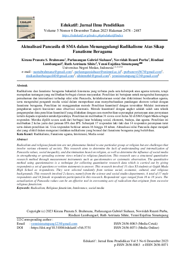 (PDF) Aktualisasi Pancasila di SMA dalam Menanggulangi Radikalisme Atas Sikap Fanatisme Beragama