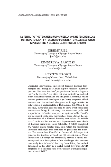 (PDF) Listening to the Teachers: Using Weekly Online Teacher Logs for ...