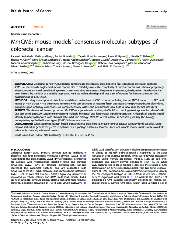 (PDF) MmCMS: Mouse models’ Consensus Molecular Subtypes of colorectal ...