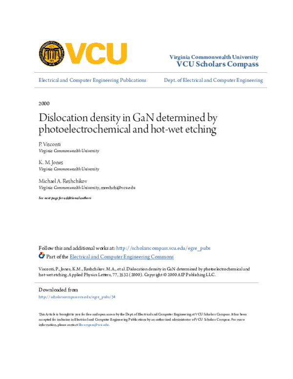 (PDF) Dislocation density in GaN determined by photoelectrochemical and ...