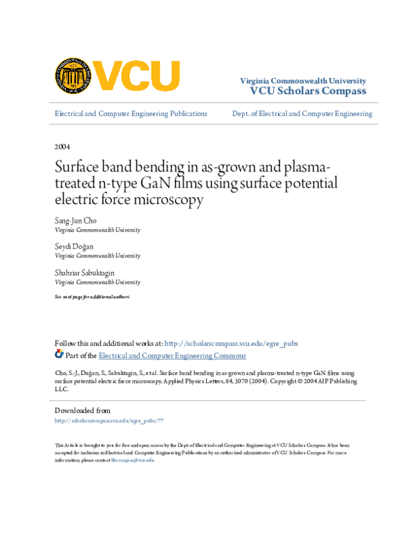 Surface band bending in as-grown and plasma-treated n-type GaN films ...