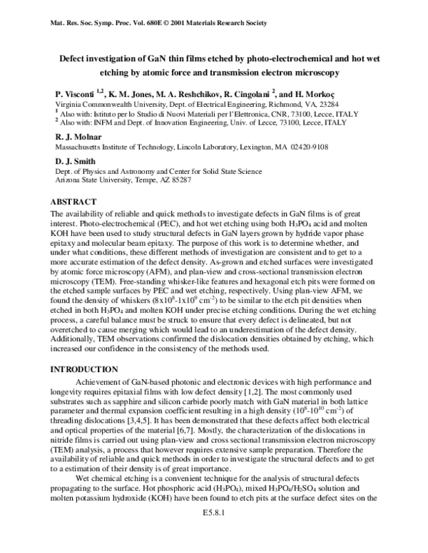 (PDF) Defect investigation of GaN thin films etched by photo-electrochemical and hot wet etching ...