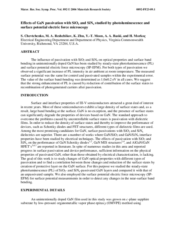 (PDF) Effects of GaN passivation with SiO2 and SiNx studied by ...