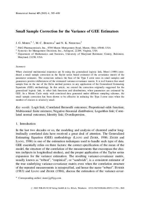 (PDF) Small Sample Correction for the Variance of GEE Estimators