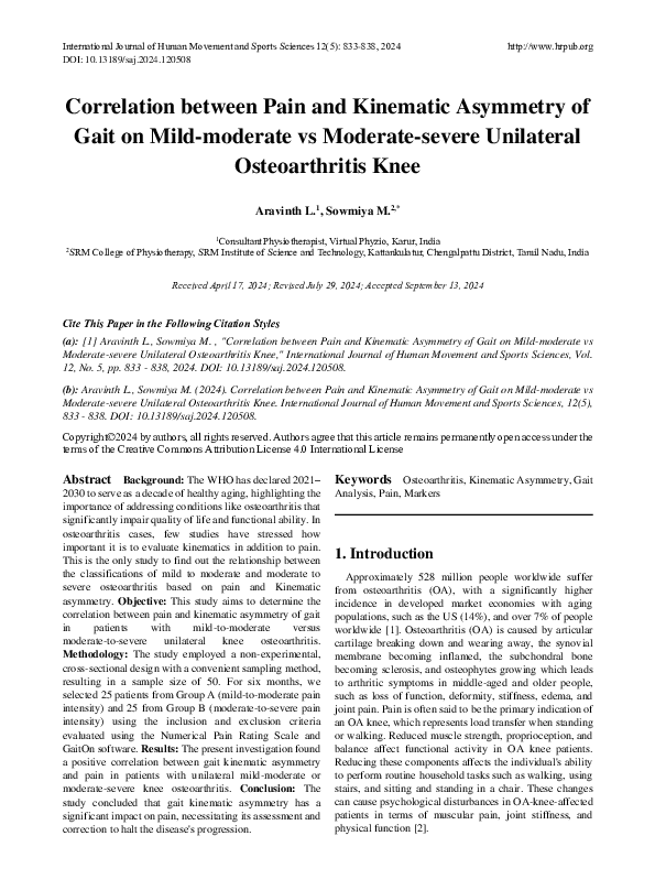(PDF) Correlation between Pain and Kinematic Asymmetry of Gait on Mild ...