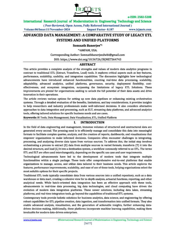 (PDF) ADVANCED DATA MANAGEMENT: A COMPARATIVE STUDY OF LEGACY ETL ...