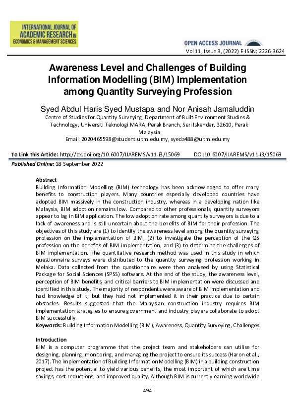 (PDF) Awareness Level and Challenges of Building Information Modelling ...