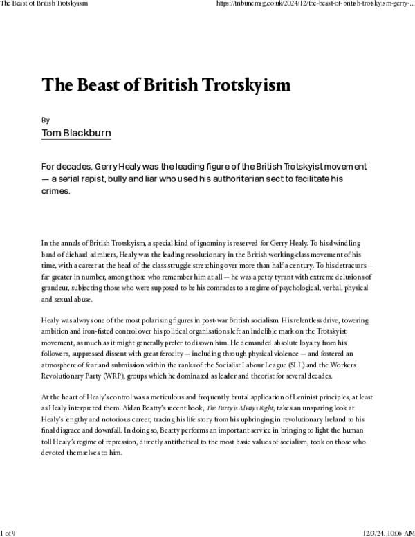(PDF) Tom Blackburn. Review of "The Party is Always Right: The Untold ...
