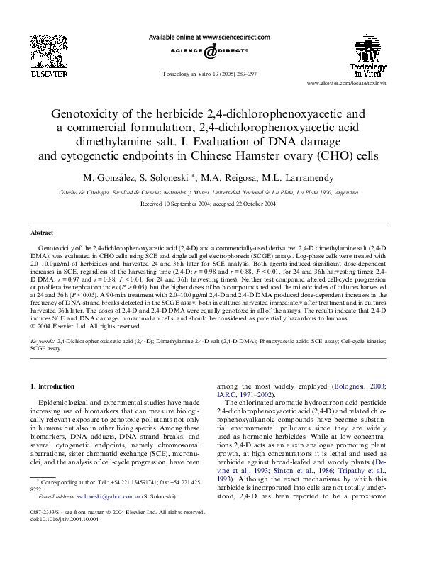 (PDF) Genotoxicity of the herbicide 2,4-dichlorophenoxyacetic and a ...