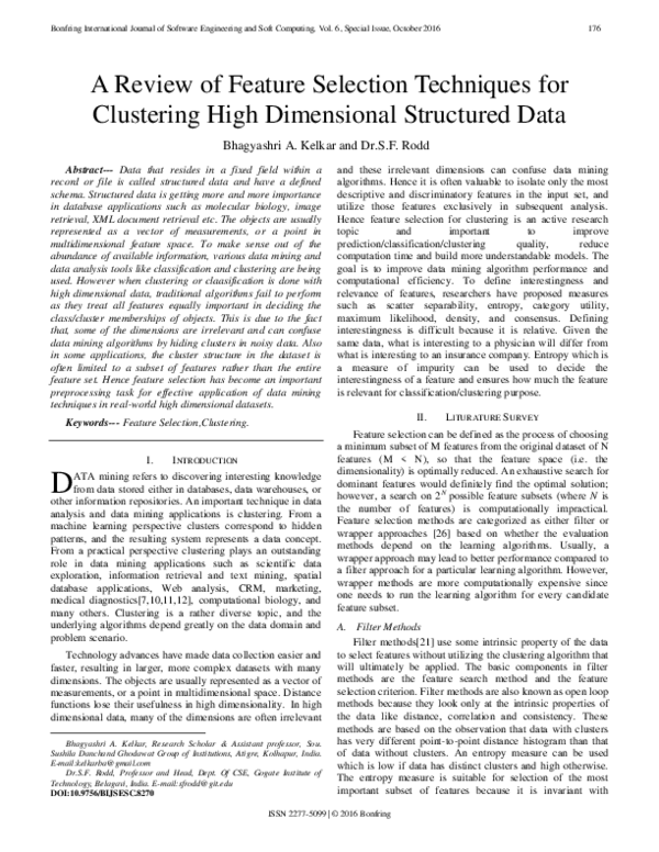 Pdf A Review Of Feature Selection Techniques For Clustering High Dimensional Structured Data