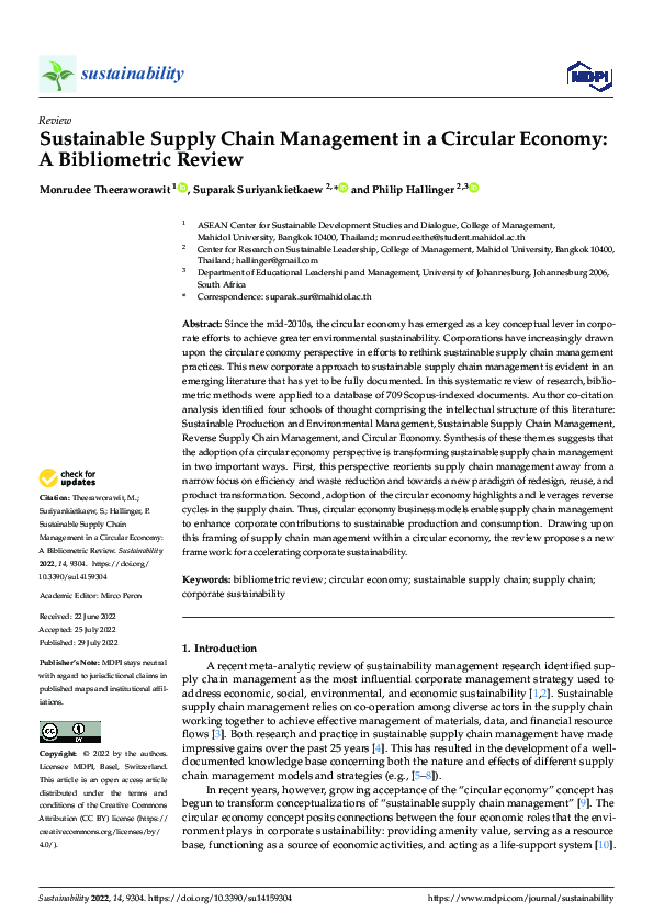 (PDF) Sustainable Supply Chain Management in a Circular Economy: A Bibliometric Review