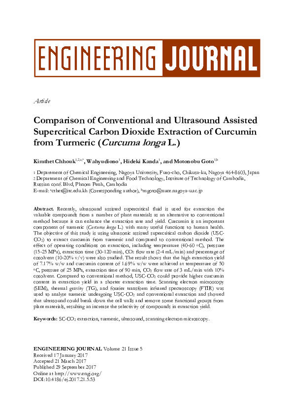 (PDF) Comparison of Conventional and Ultrasound Assisted Supercritical ...