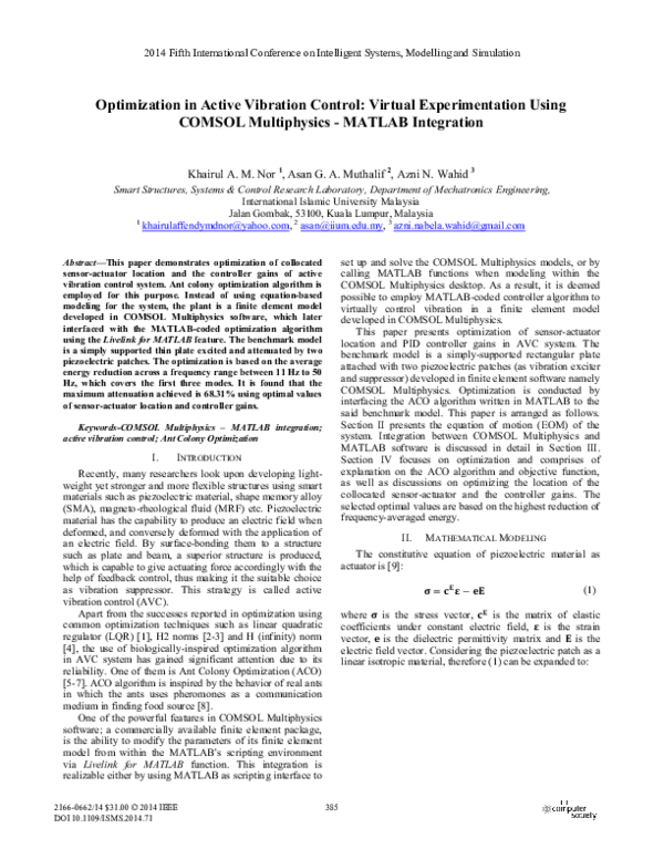 Pdf Optimization In Active Vibration Control Virtual Experimentation Using Comsol