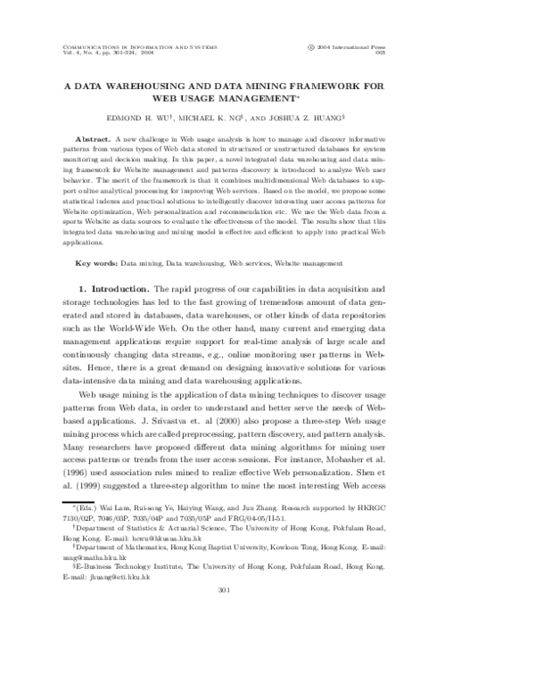 (PDF) A data warehousing and data mining framework for web usage management