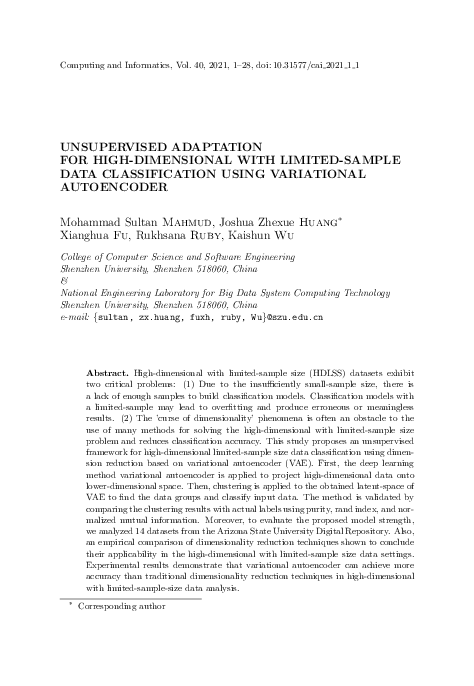 (PDF) Unsupervised Adaptation for High-Dimensional with Limited-Sample Data Classification Using ...