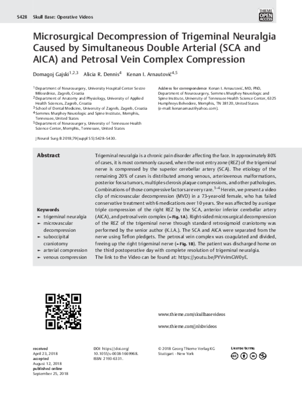 (PDF) Microsurgical Decompression of Trigeminal Neuralgia Caused by ...