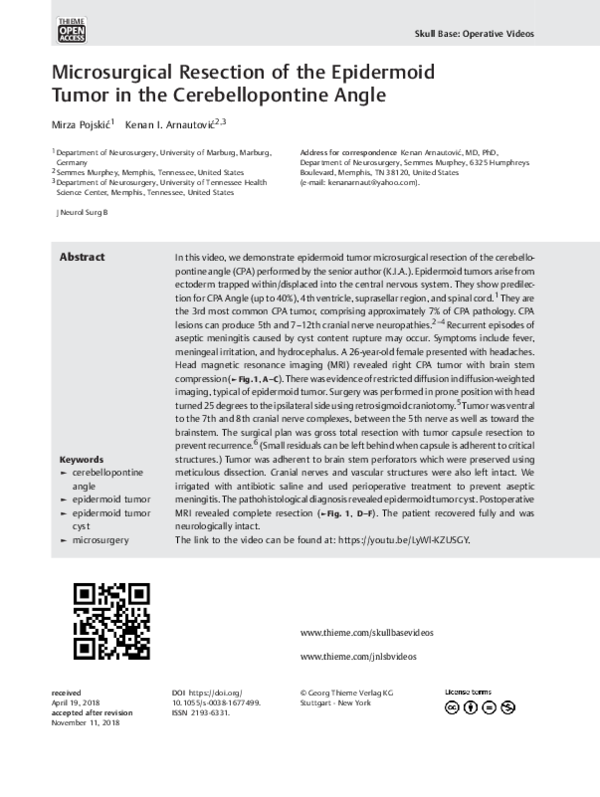 (PDF) Microsurgical Resection of the Epidermoid Tumor in the ...