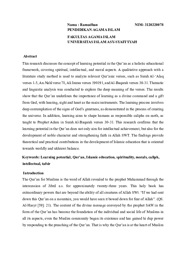 (PDF) Learning potential in the Quran