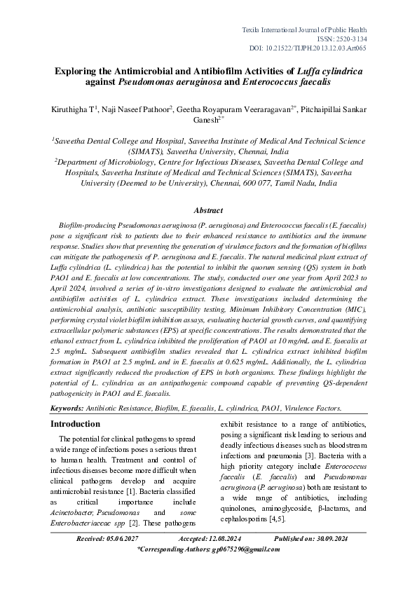 (PDF) Exploring the Antimicrobial and Antibiofilm Activities of Luffa cylindrica against ...