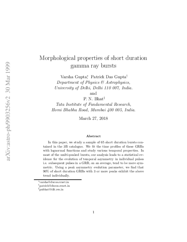 (PDF) Morphological properties of Short Duration GRBs | Patrick Das Gupta - Academia.edu