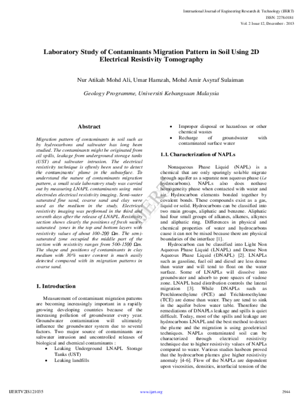 (PDF) Contaminant Migration in Soil via Resistivity