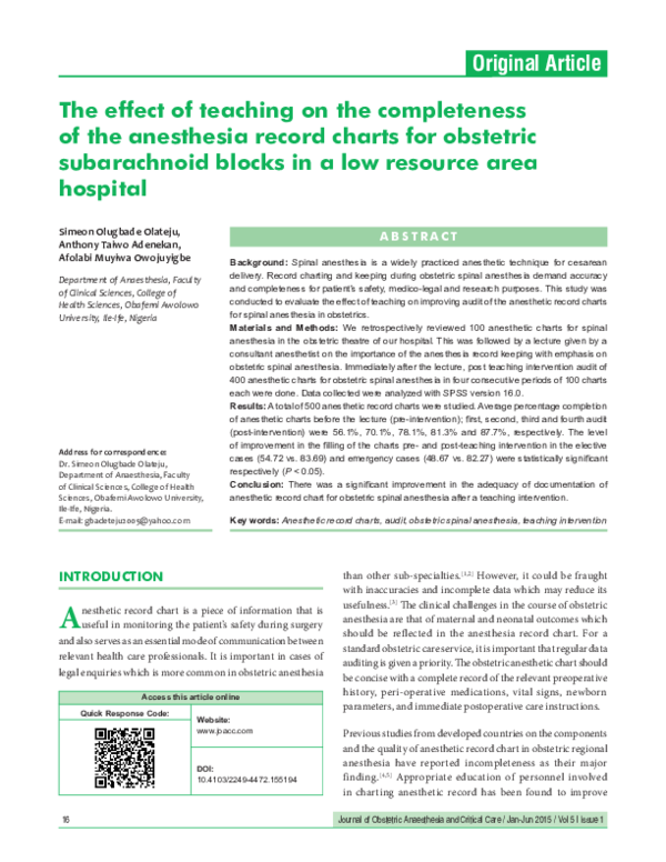 (PDF) The effect of teaching on the completeness of the anesthesia ...
