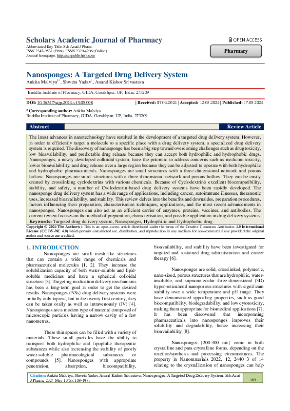 (PDF) Nanosponges: A Targeted Drug Delivery System