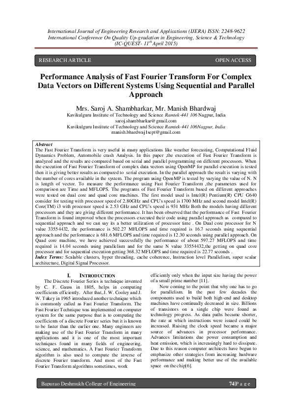 (PDF) Performance Analysis of Fast Fourier Transform Algorithm on ...
