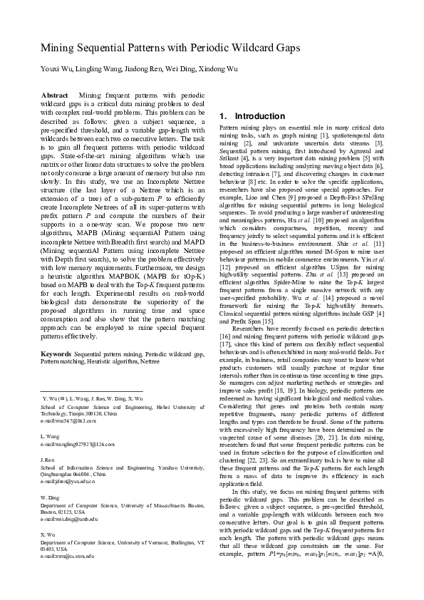 (PDF) Mining sequential patterns with periodic wildcard gaps | Xindong Wu - Academia.edu