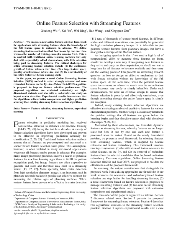 (PDF) Online Feature Selection with Streaming Features