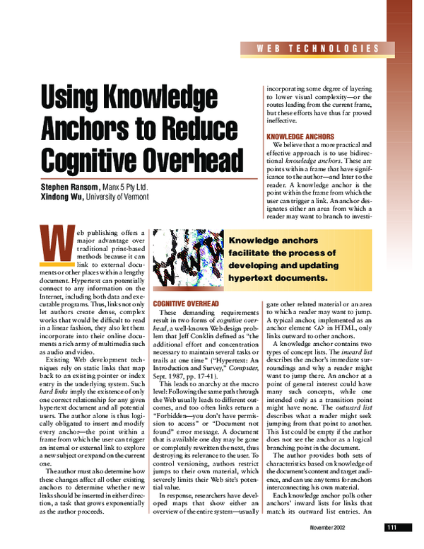 (PDF) Using knowledge anchors to reduce cognitive overhead