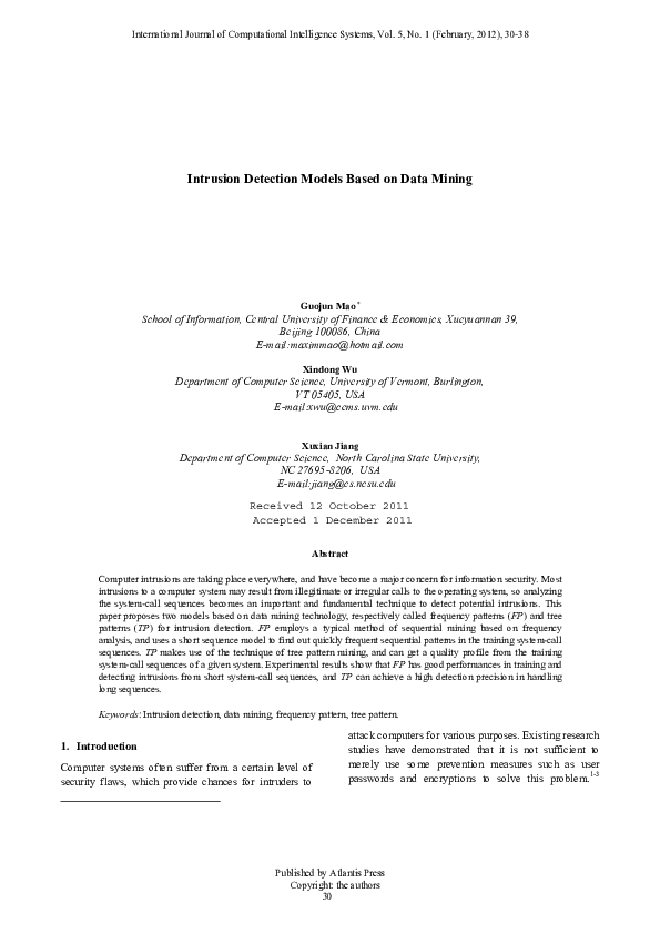 Pdf Intrusion Detection Models Based On Data Mining Xindong Wu