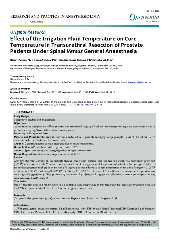 (PDF) Effect of the Irrigation Fluid Temperature on Core Temperature in ...