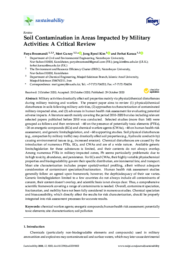 (PDF) Soil Contamination in Areas Impacted by Military Activities: A Critical Review