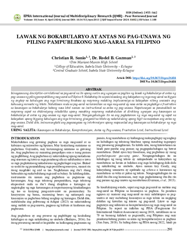 (PDF) Lawak NG Bokabularyo at Antas NG Pag-Unawa NG Piling Pampublikong ...