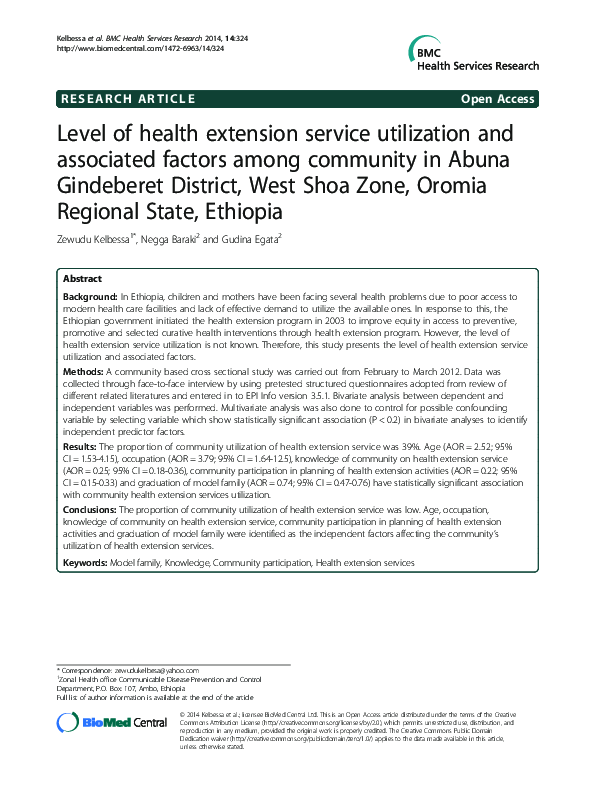 (PDF) Level of health extension service utilization and associated ...