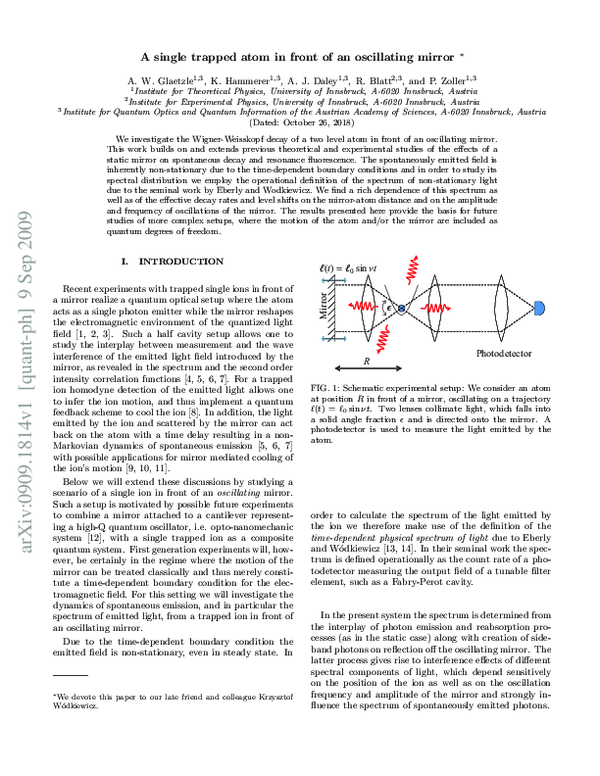 (PDF) A single trapped atom in front of an oscillating mirror