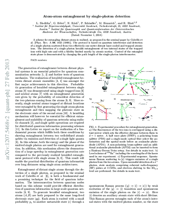 (PDF) Atom-Atom Entanglement by Single-Photon Detection