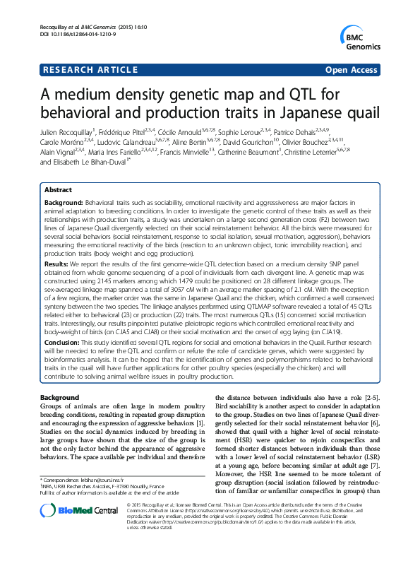 (PDF) A medium density genetic map and QTL for behavioral and ...