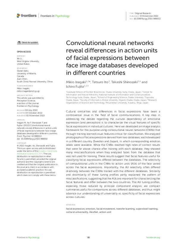 (PDF) Convolutional neural networks reveal differences in action units of facial expressions ...