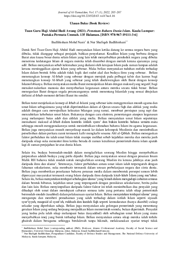 (PDF) Tuan Guru Haji Abdul Hadi Awang (2021). Pemetaan Baharu Dunia ...